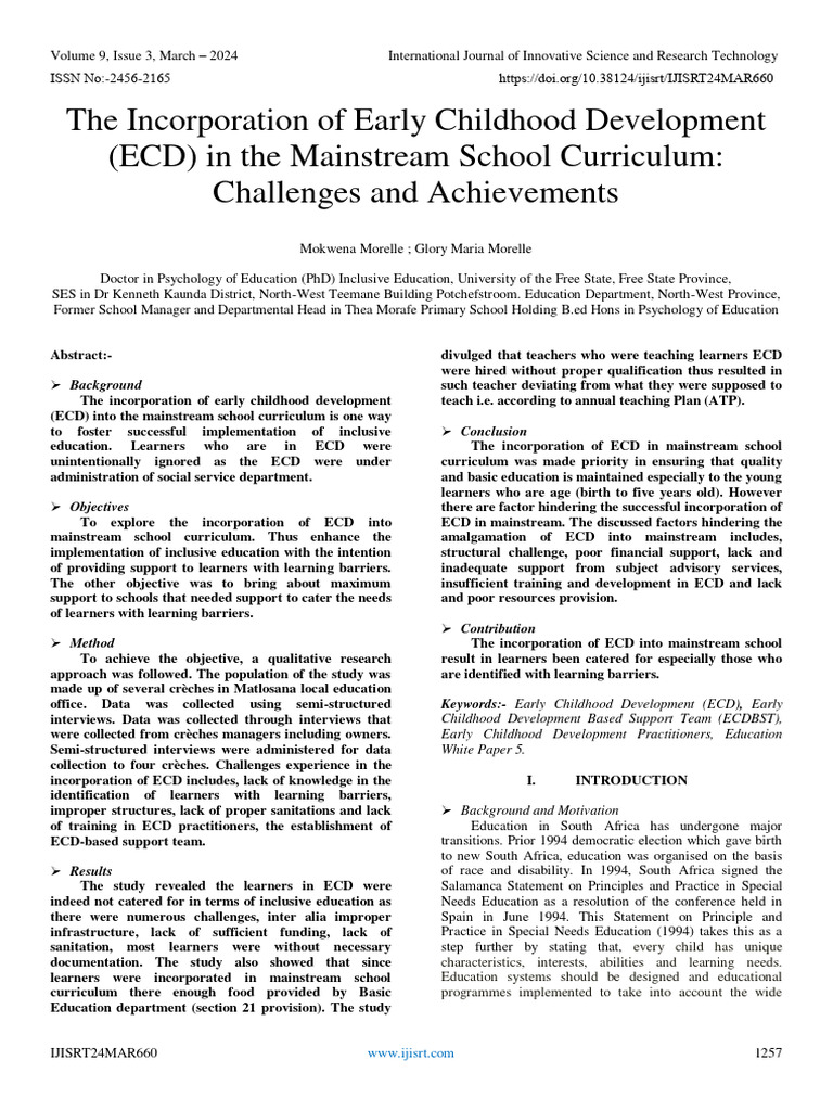 The Incorporation of Early Childhood Development (ECD) in The ...