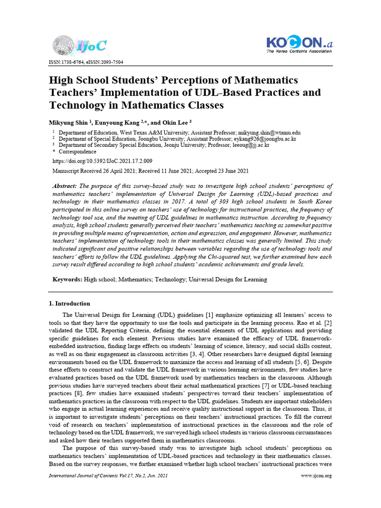 2021 School Students' Perceptions of Mathematics Teachers ...