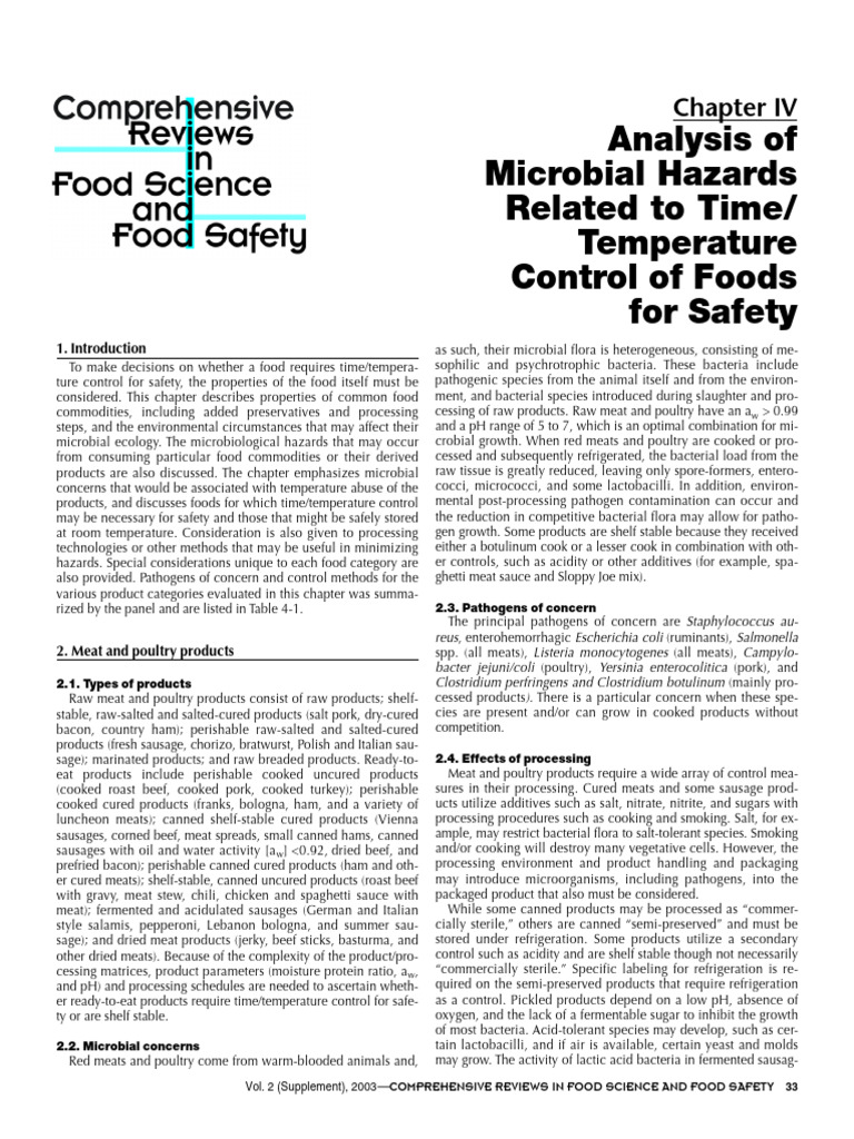 Analysis of Microbial Hazards Related To TimeTemperature Control of ...