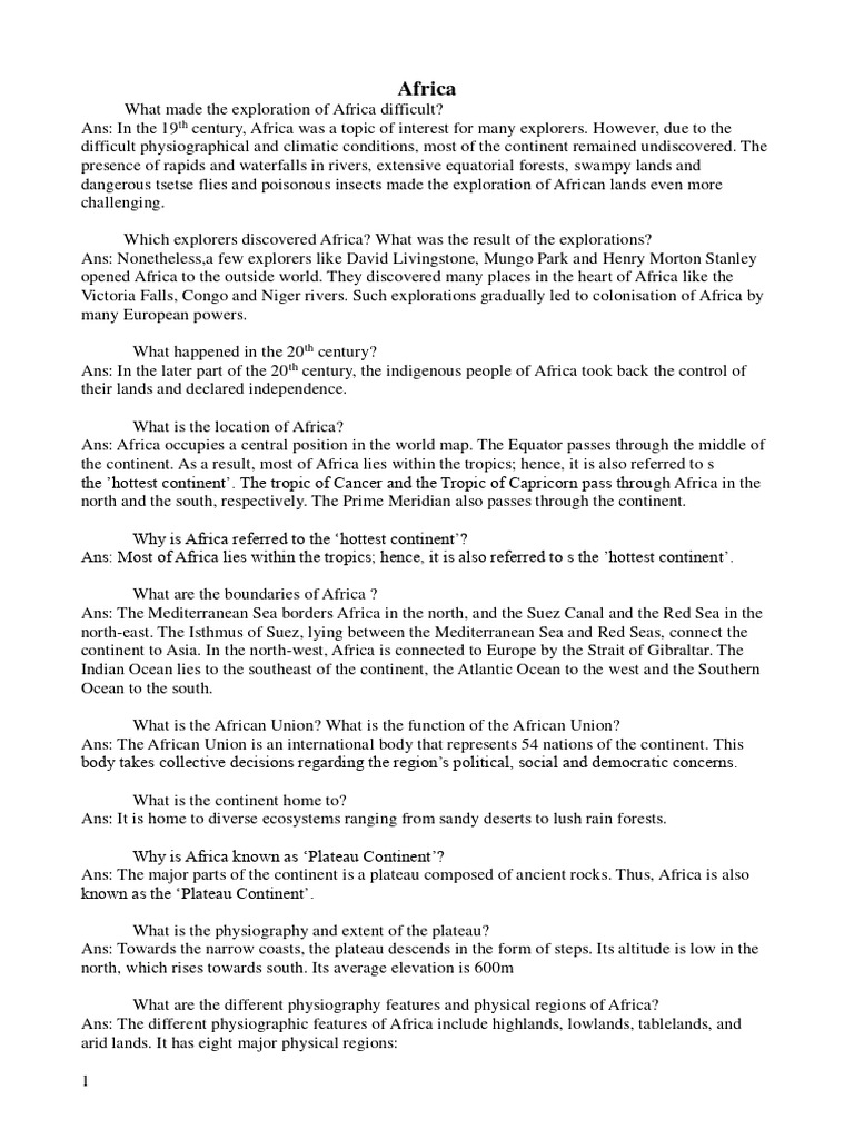 Africa Question and Answers | PDF
