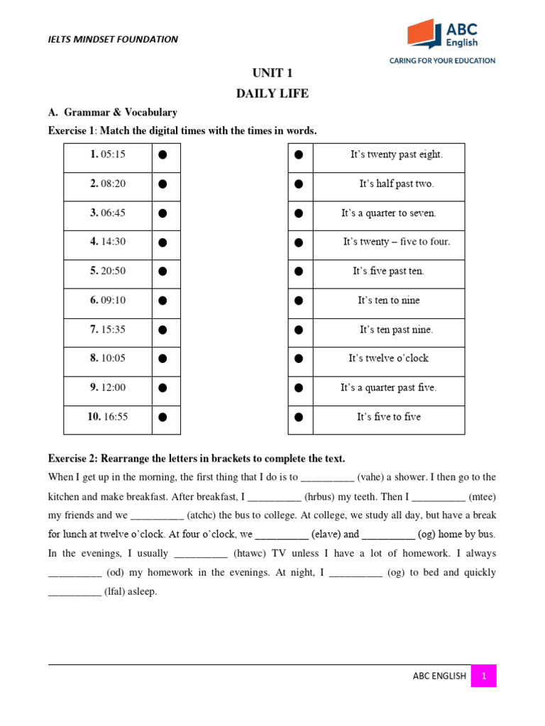 IELTS Mindset Foundation Unit 1 | PDF | Meal