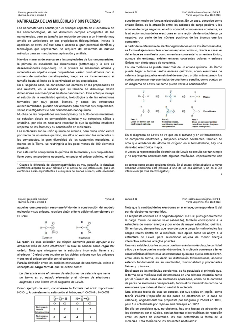 MolÃ©culas, Quã Mica y Forma R1 | PDF | Enlace químico | Enlace covalente