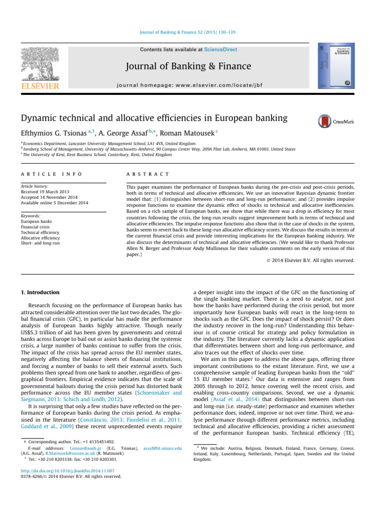 2015 JBF Tsionas - Dynamic Technical and Allocative Efficiencies in European Banking | PDF ...