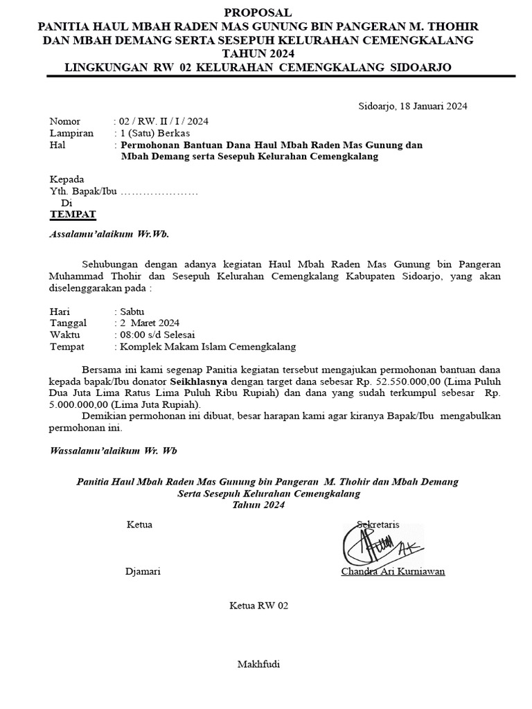 Proposal Bantuan Dana Haul 2024 Sidoarjo | PDF
