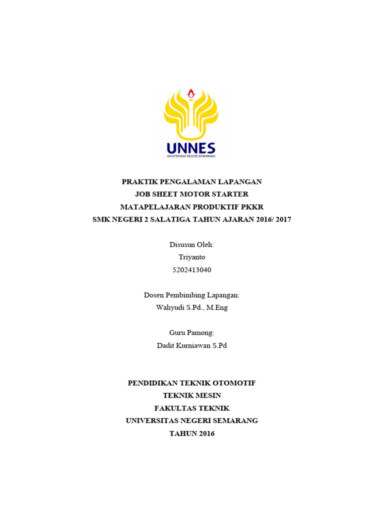 Job Sheet Motor Starter SMK 2016 | PDF | Sains & Matematika | Teknologi ...