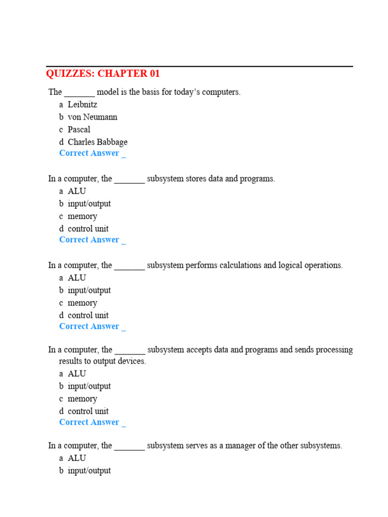 Quizz CSI104 P1 | PDF | Random Access Memory | Computer Program