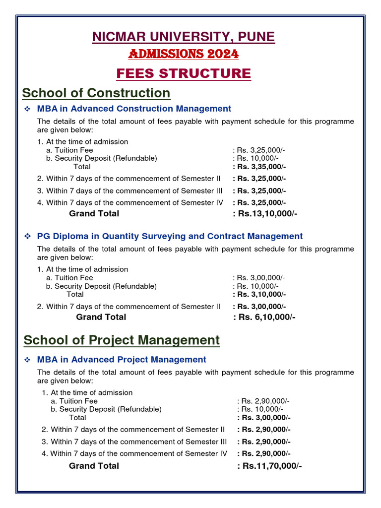 Fees Structure Admissions 2024 Pdf Economies