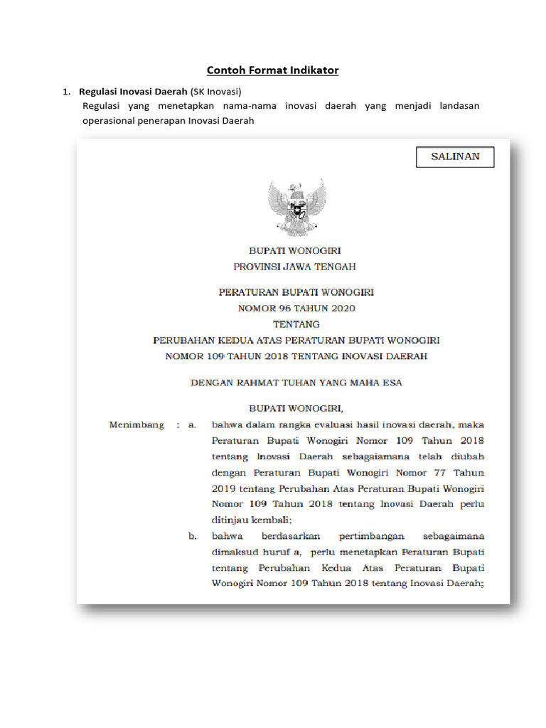 Contoh Format Indikator Inovasi | PDF | Bisnis