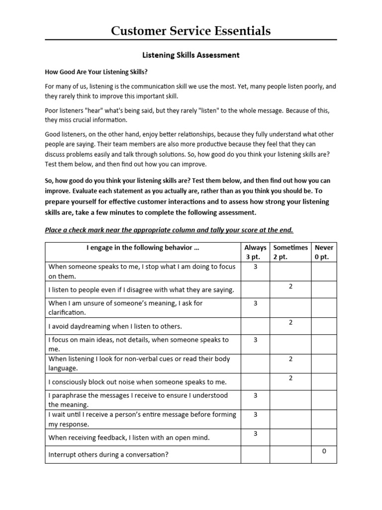 Listening Skills Assessment 4 | PDF | Empathy | Nonverbal Communication
