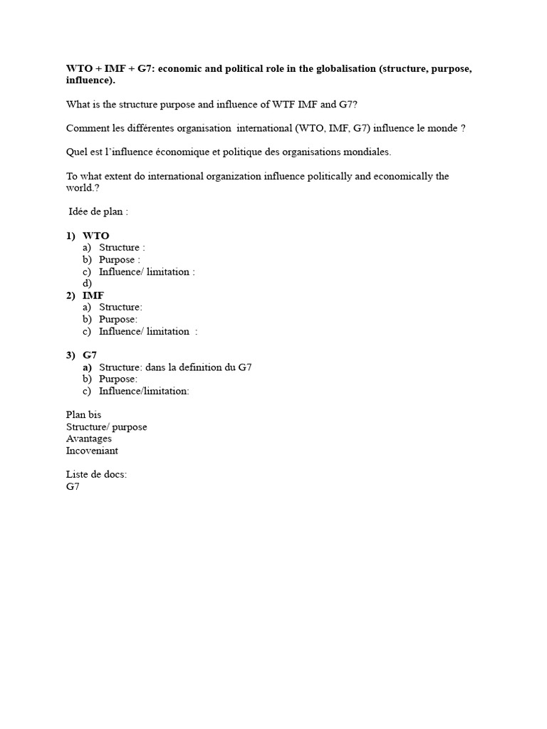 IMF, G7 and WTO | PDF
