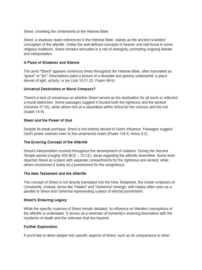 Sheol - Unveiling The Underworld of The Hebrew Bible | PDF