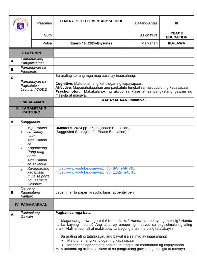 Catch Up Friday Peace Education | PDF