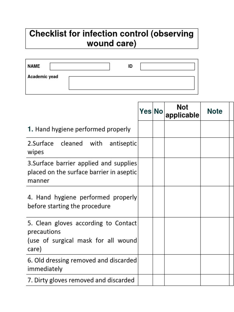 Infection Control Checklist for Wound Care | PDF