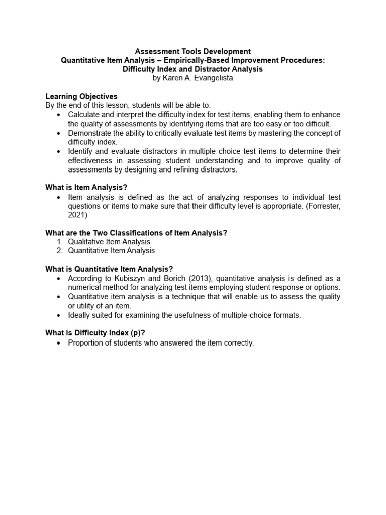 Item Analysis Written Report | PDF