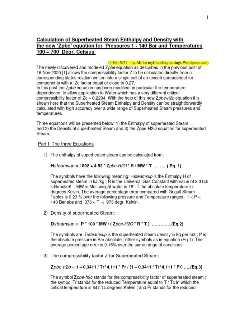 Superheated Steam Enthalpy and Density Calculations | PDF | Gases | Continuum Mechanics