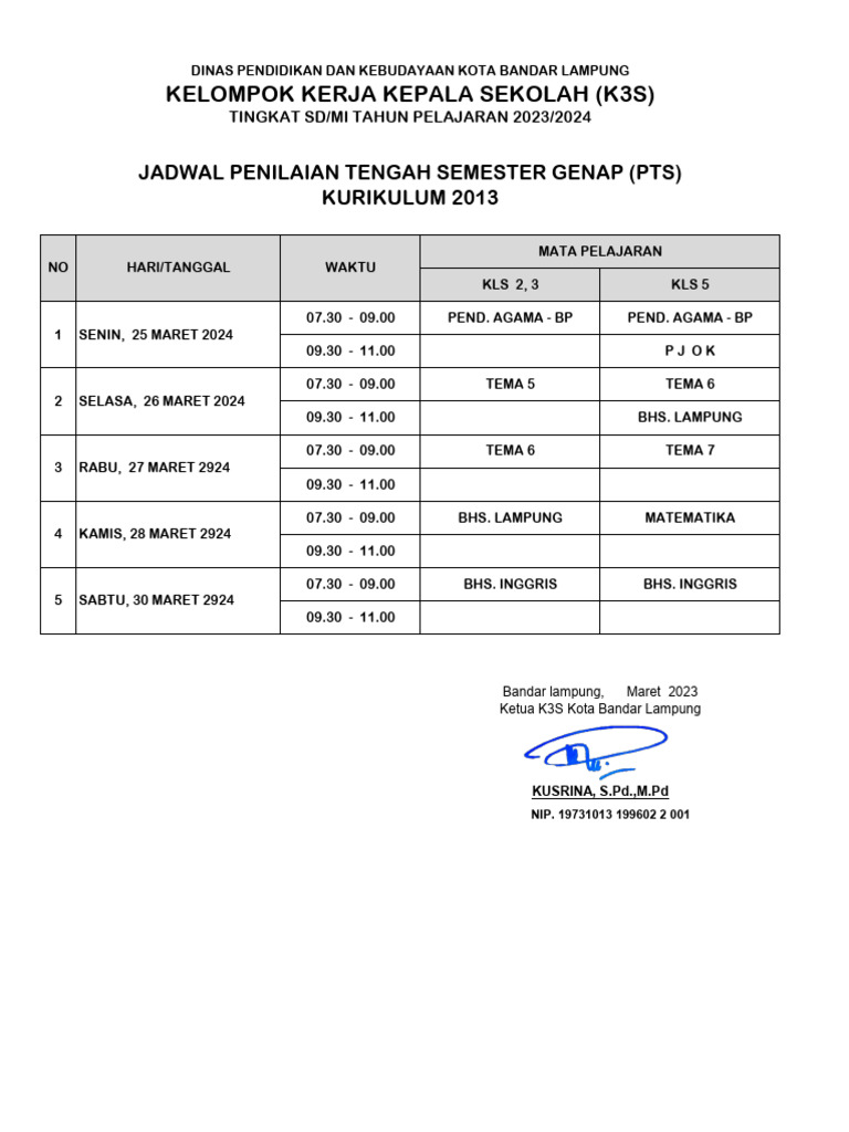 Jadwal PTS Genap 2024 | PDF