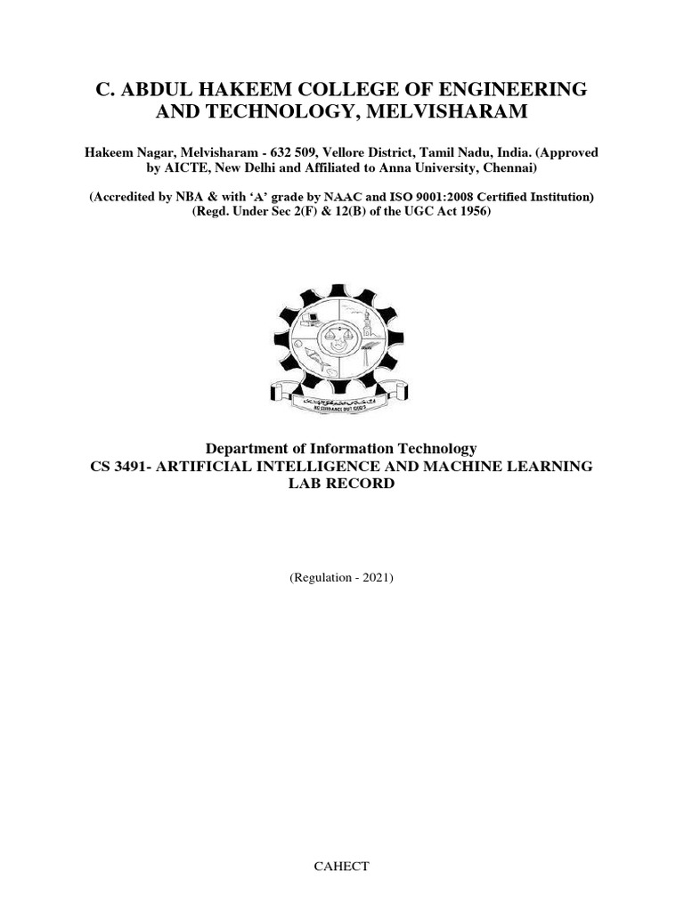 Ai&ml Record (22-23) | PDF | Applied Mathematics | Algorithms And Data Structures