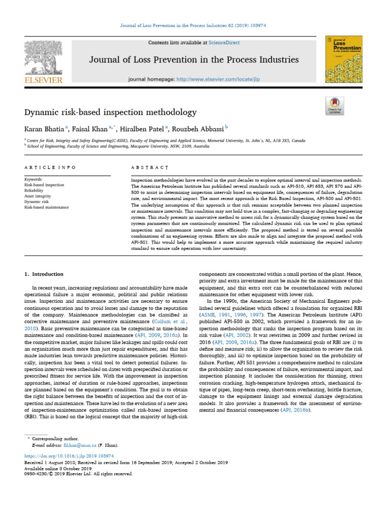 Dynamic Risk-Based Inspection Methodology | Download Free PDF | Risk ...