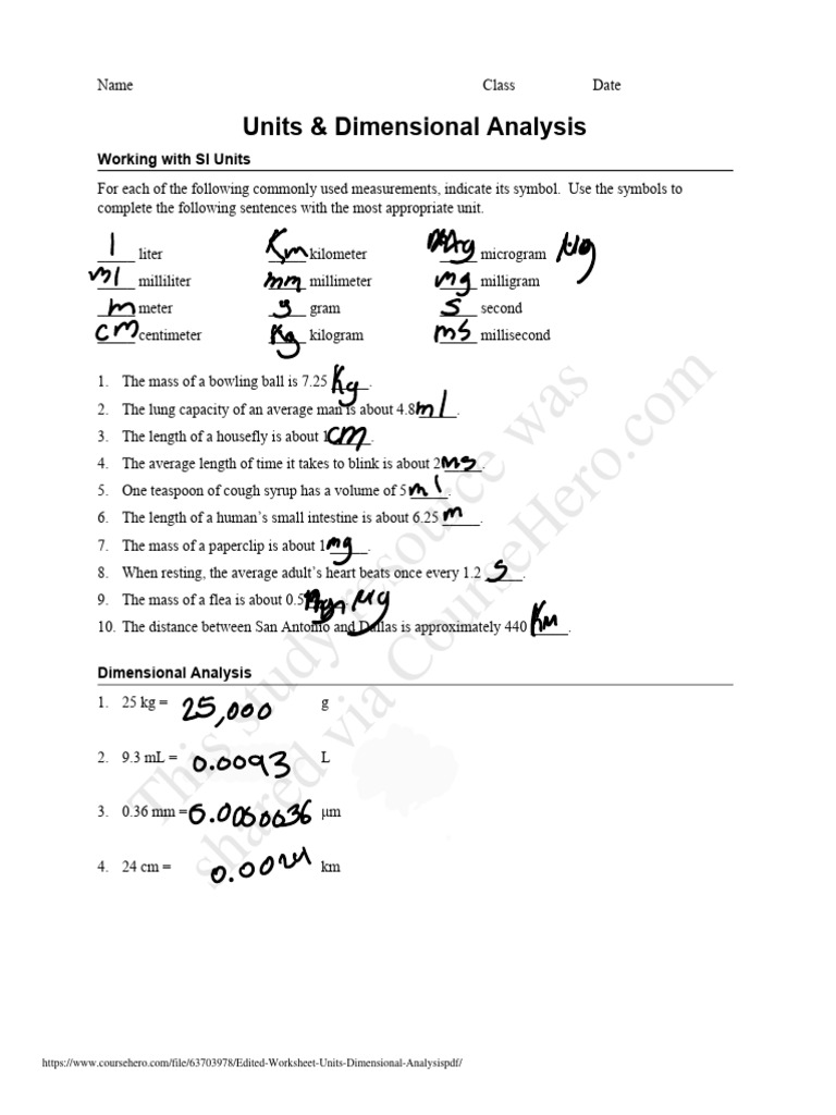 Edited Worksheet Units Dimensional Analysis PDF | PDF