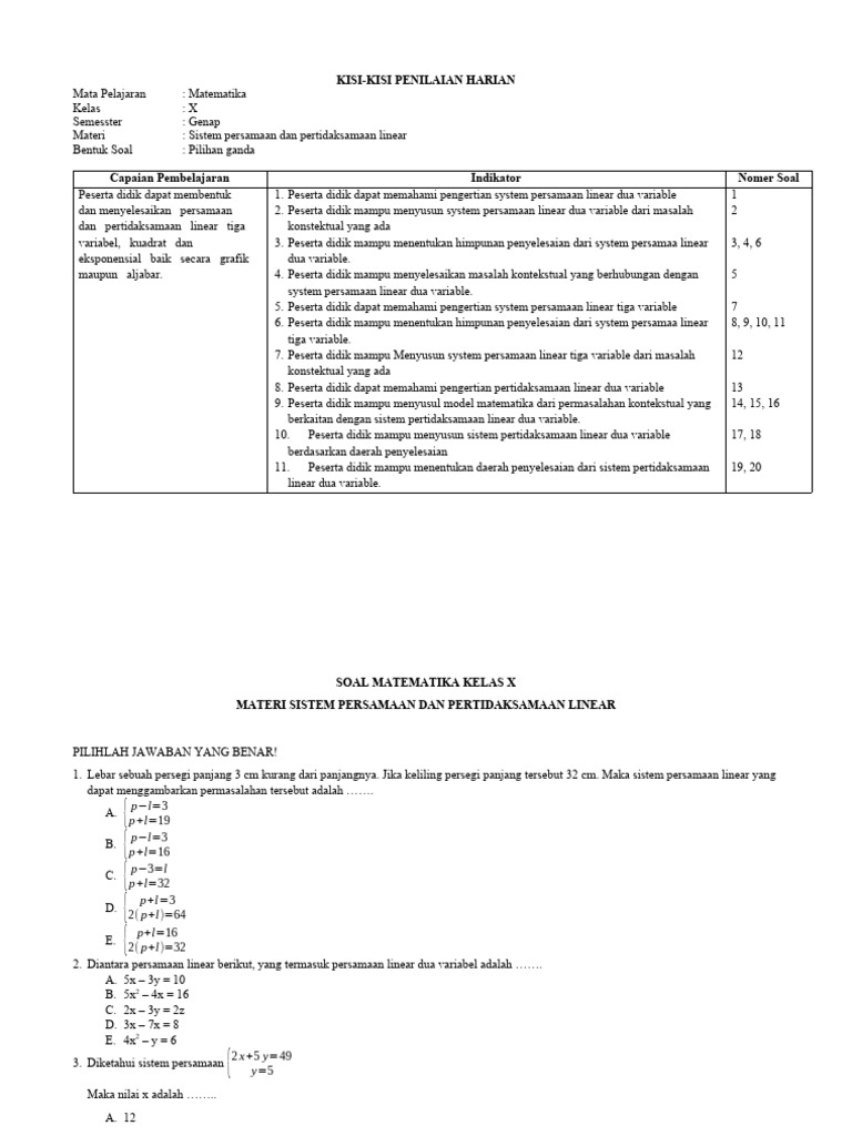 Kisi Dan Soal SPL | PDF | Metode & Bahan Ajar | Sains & Matematika