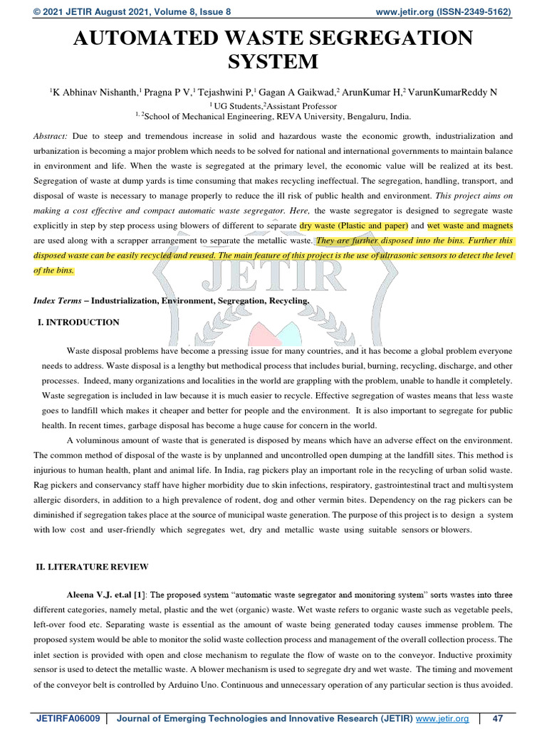 Automated Waste Segregation System | PDF | Waste Management | Recycling