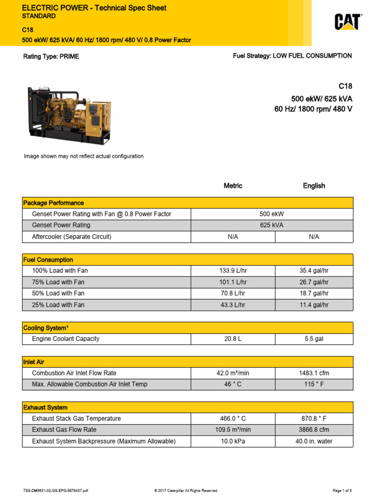 C18 625 Kva Prime | PDF | Engines | Exhaust Gas