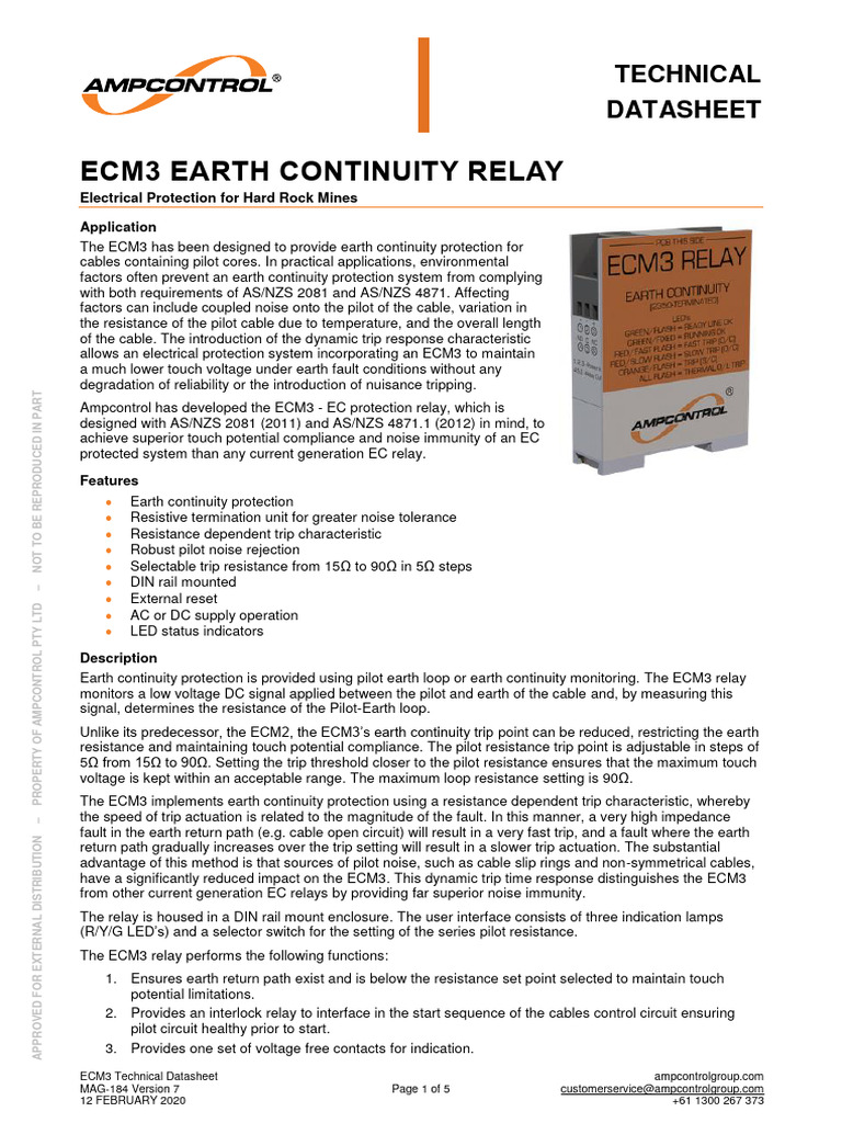 Ampcontrol ECM3 Technical Datasheet | PDF | Relay | Power Supply