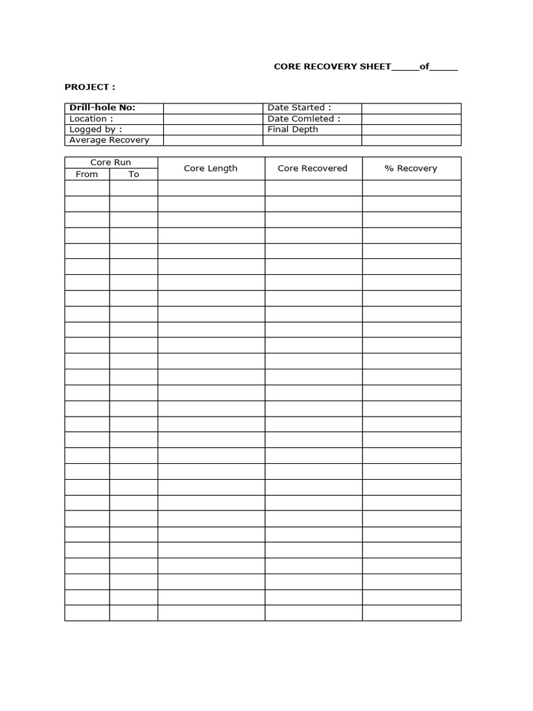 Form Core Recovery | PDF