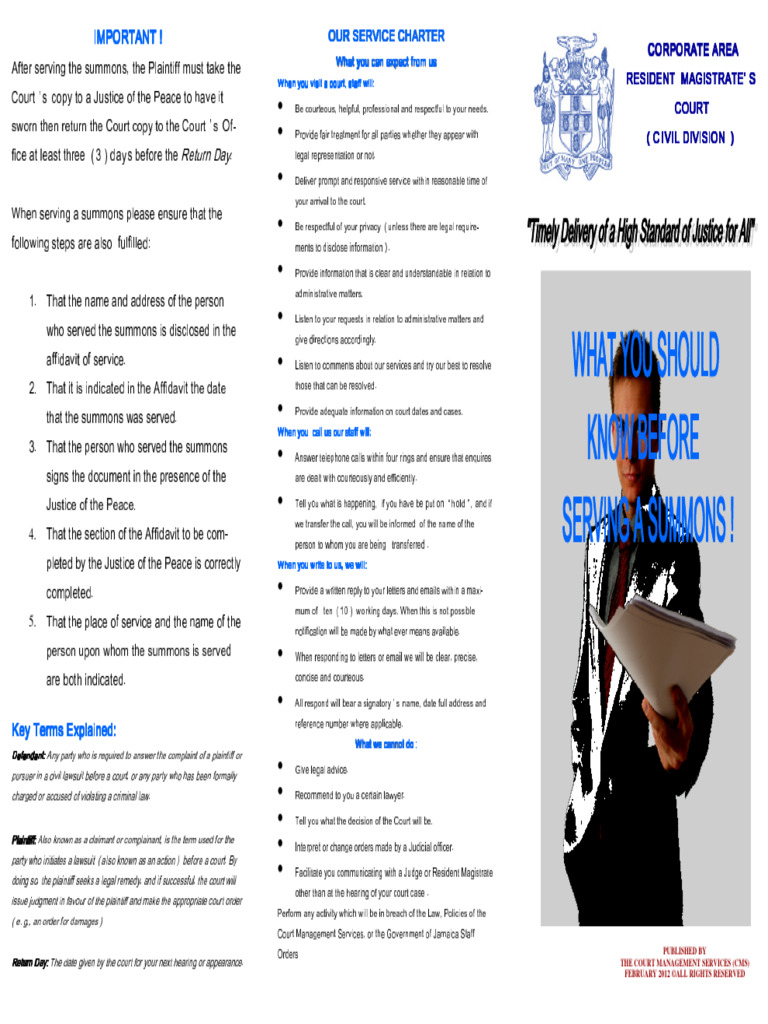 Summons Civil Court Brochure | PDF | Plaintiff | Lawsuit