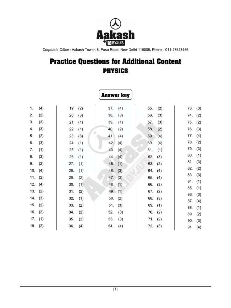 Practice Questions For Additional Content - Physics - Sol | PDF