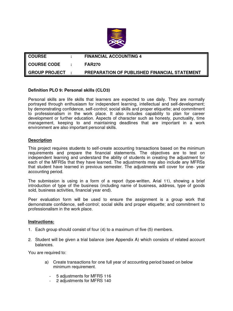 1. FAR270_ GUIDELINE GROUP PROJECT MARCH - JULY 2023 | PDF | Balance ...