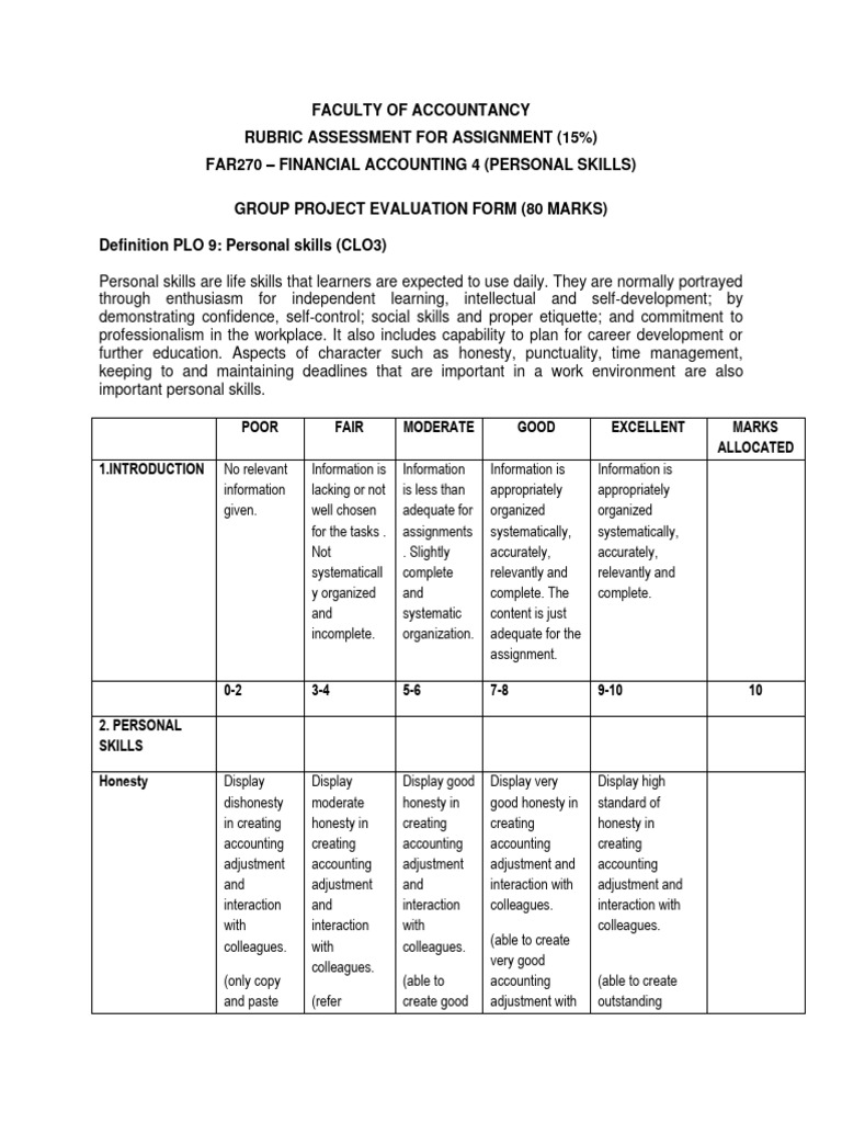 Financial Accounting Group Project Rubric | PDF | Accounting ...