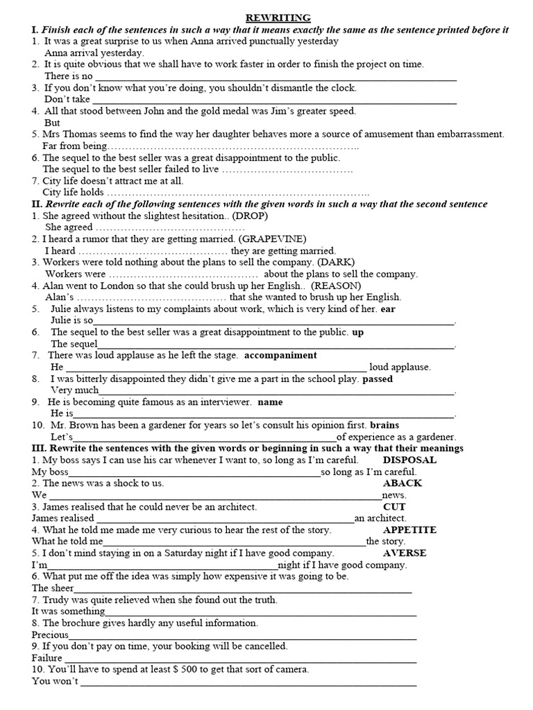 Sentence Transformation Exercises | PDF
