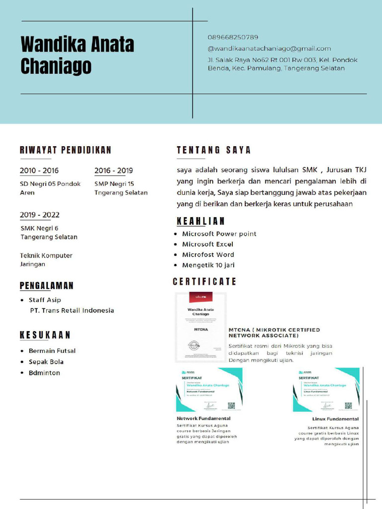 Wandika Anata Chaniago CV | PDF