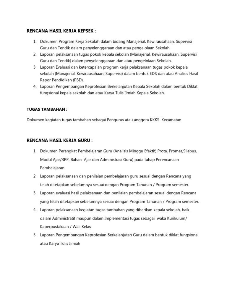 Rencana Hasil Kerja Kepsek | PDF | Karier & Perkembangan | Seni