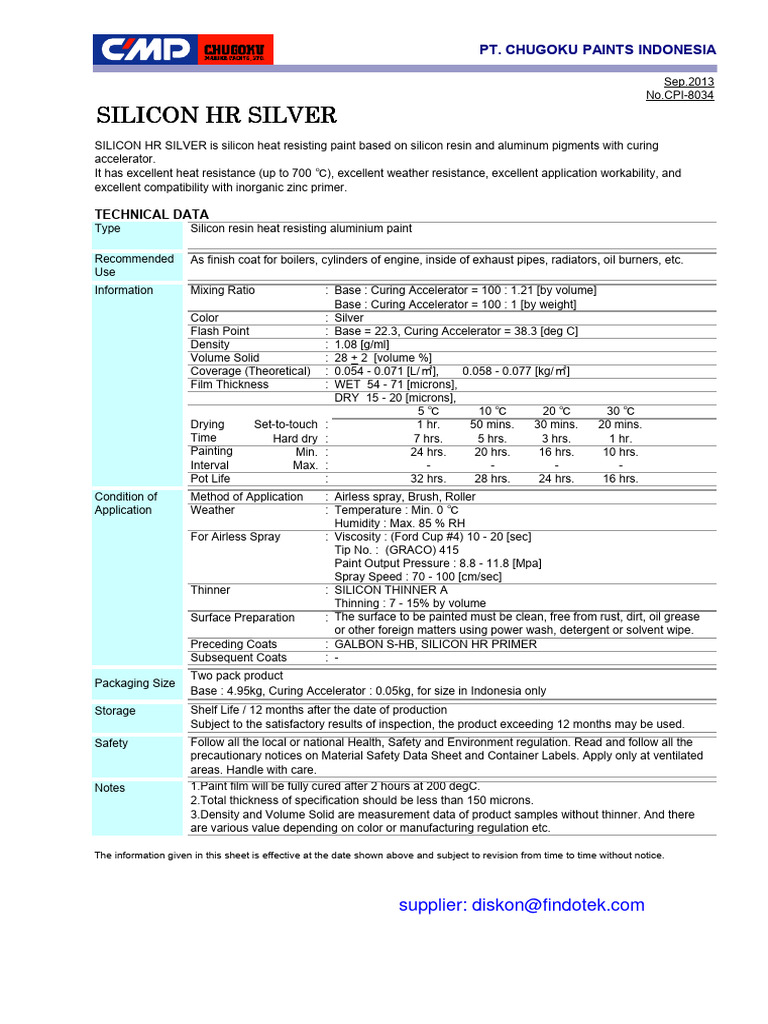Silicon HR Silver Technical Data Sheet | PDF | Paint | Materials