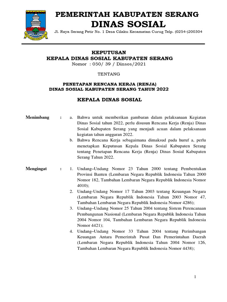SK Penetapan Renja 2022 - 1658283168 1 3 | PDF