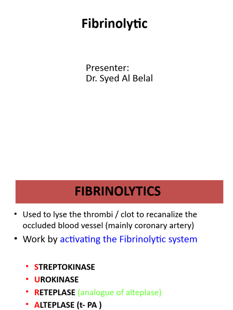 Presentation On Fibrinolytic | PDF