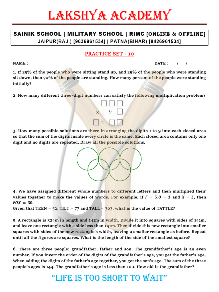 Original Rimc New Practice Set - 10 | PDF | Area | Arithmetic