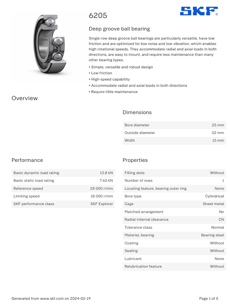 SKF 6205 Specification | PDF | License | Bearing (Mechanical)