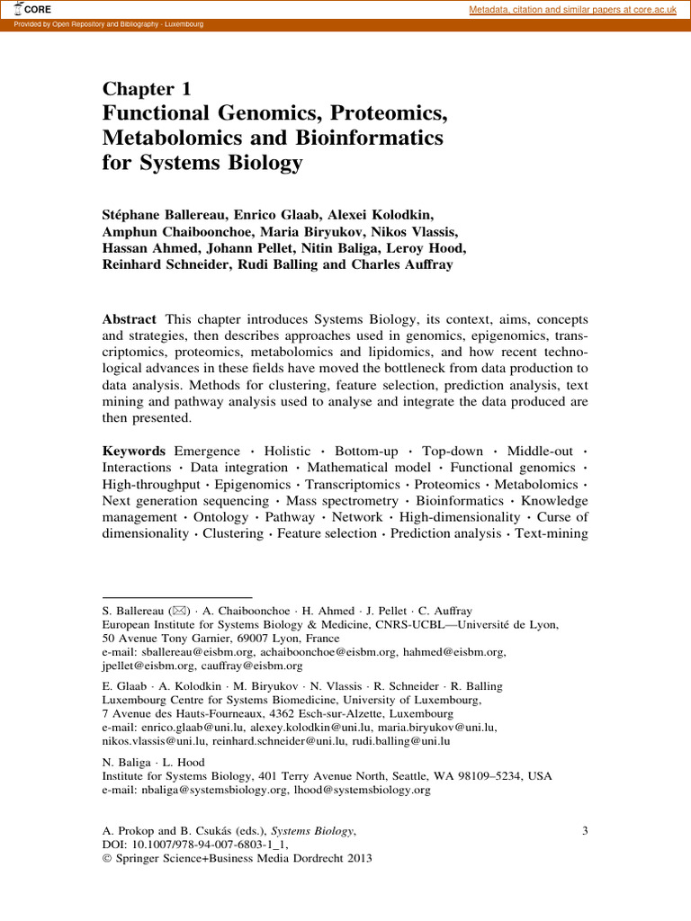 Functional Genomics, Proteomics, Metabolomics and Bioinformatics For Systems Biology | PDF | Dna ...