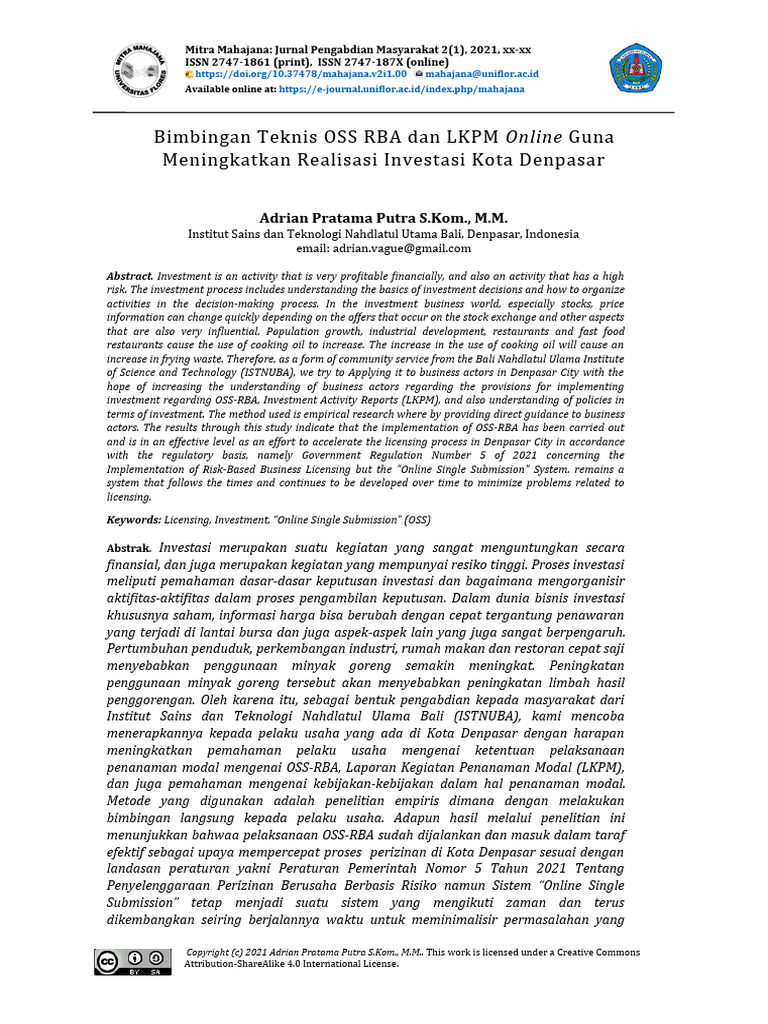 Jurnal OSS RBA LKPM - Adrian Pratama Putra | PDF | Investing