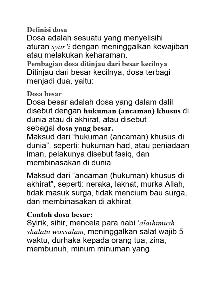 Pengertian dan Jenis Dosa dalam Islam | PDF