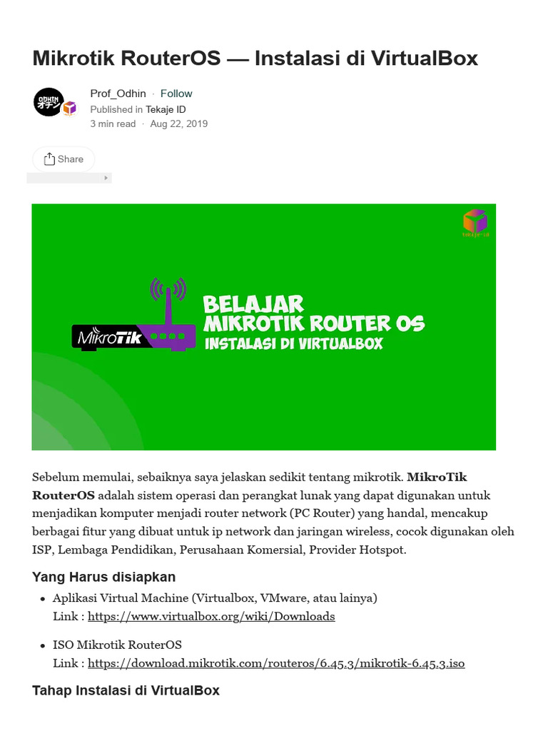 Instalasi Mikrotik RouterOS Di VirtualBox | PDF