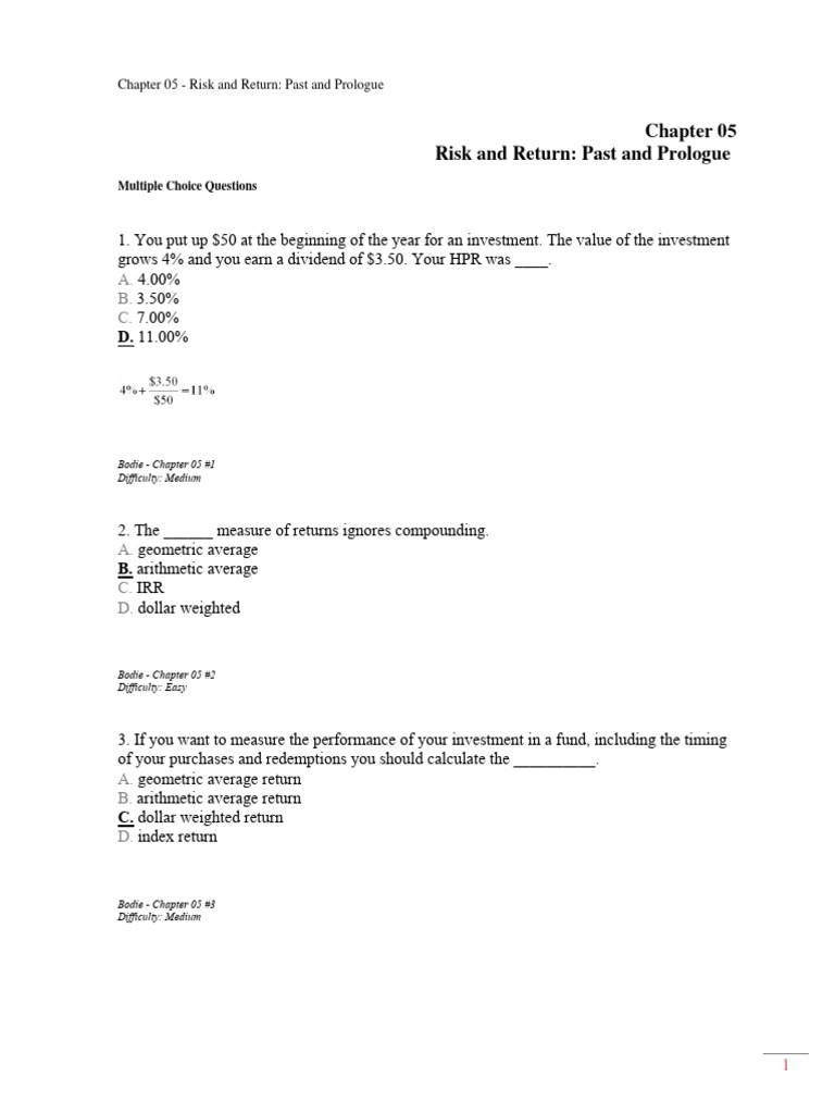 Essentials of Investment Analysis QB Chapter 5 | PDF | Capital Asset ...