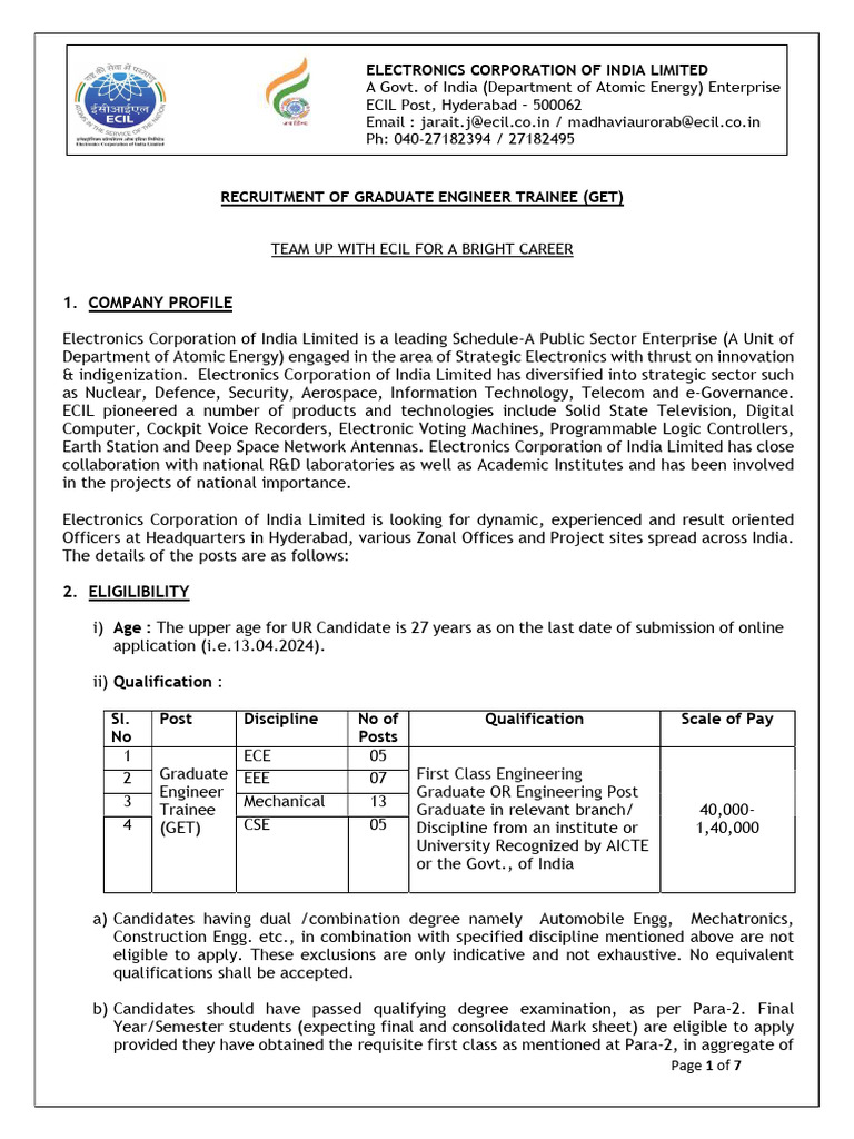 ECIL Graduate Engineer Trainee Recruitment | PDF | Career & Growth ...