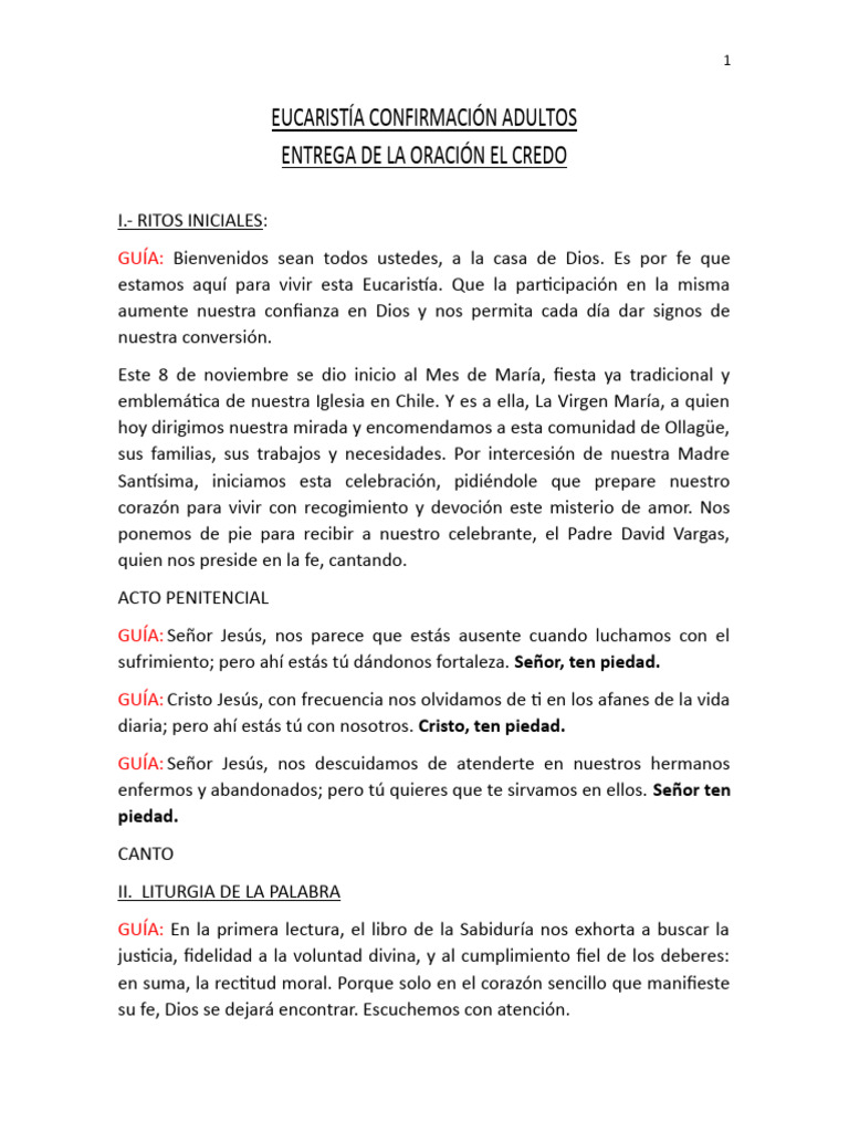 Guión Misa Entrega Credo | Descargar gratis PDF | Fe | eucaristía