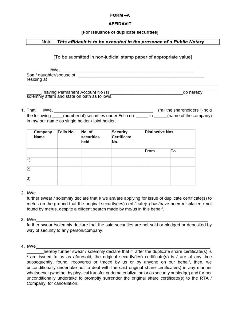 Issue Of Duplicate Share Certificate 15092022 Pdf Securities Finance Notary Public
