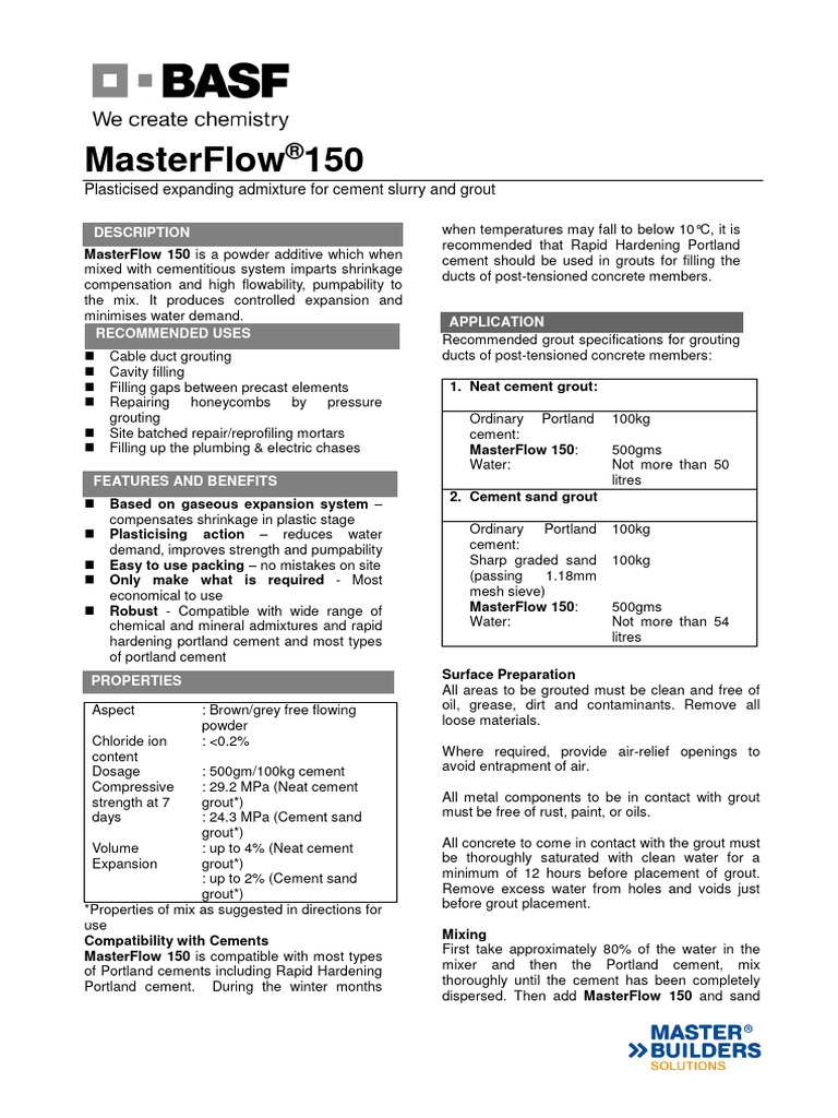 masterflow 150 v1 | PDF | Concrete | Cement