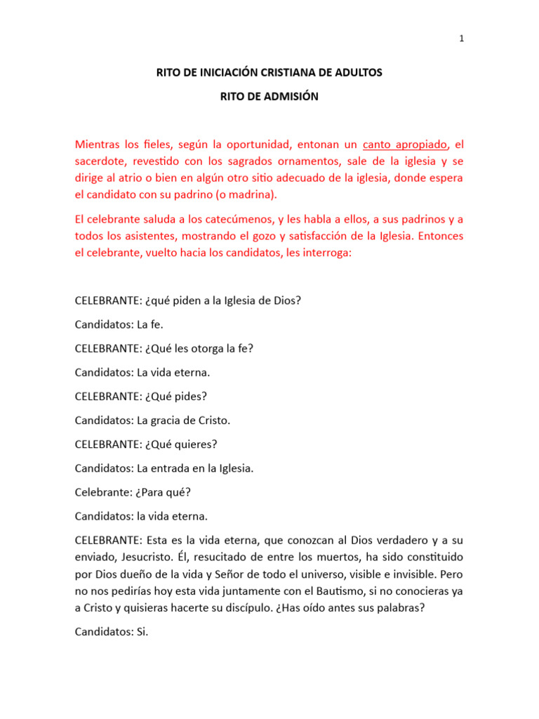 Rito de Iniciación Cristiana Adultos | PDF | Bautismo | María, madre de ...